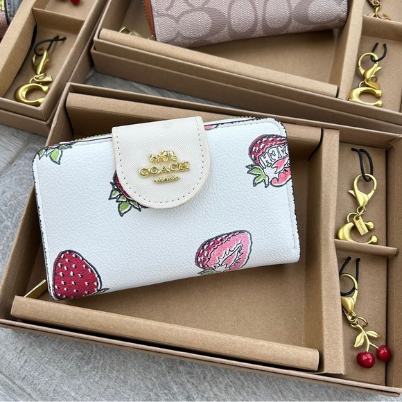 Coach | Bags | Coach White Wallet With Red Strawberry Design | Poshmark